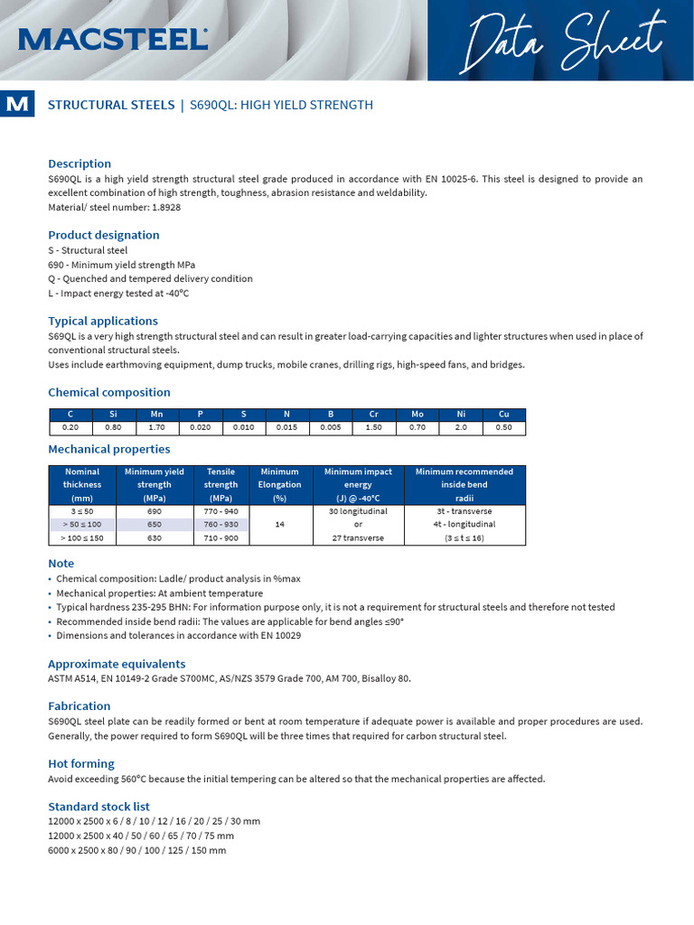 S690QL | PDF | Structural Steel | Steel
