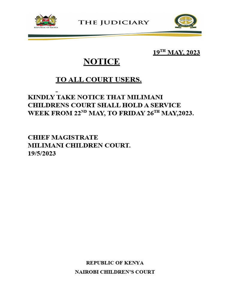 Children Court Notice - Service Week Notice | PDF