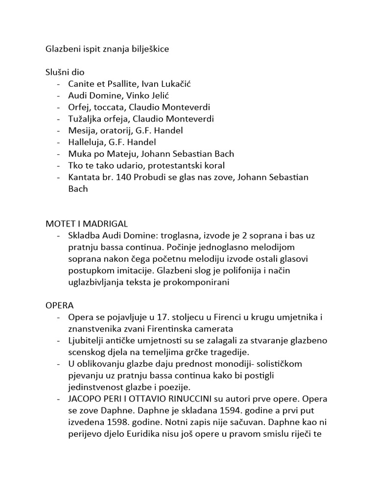 Glazbeni Ispit Znanja Bilješkice | PDF
