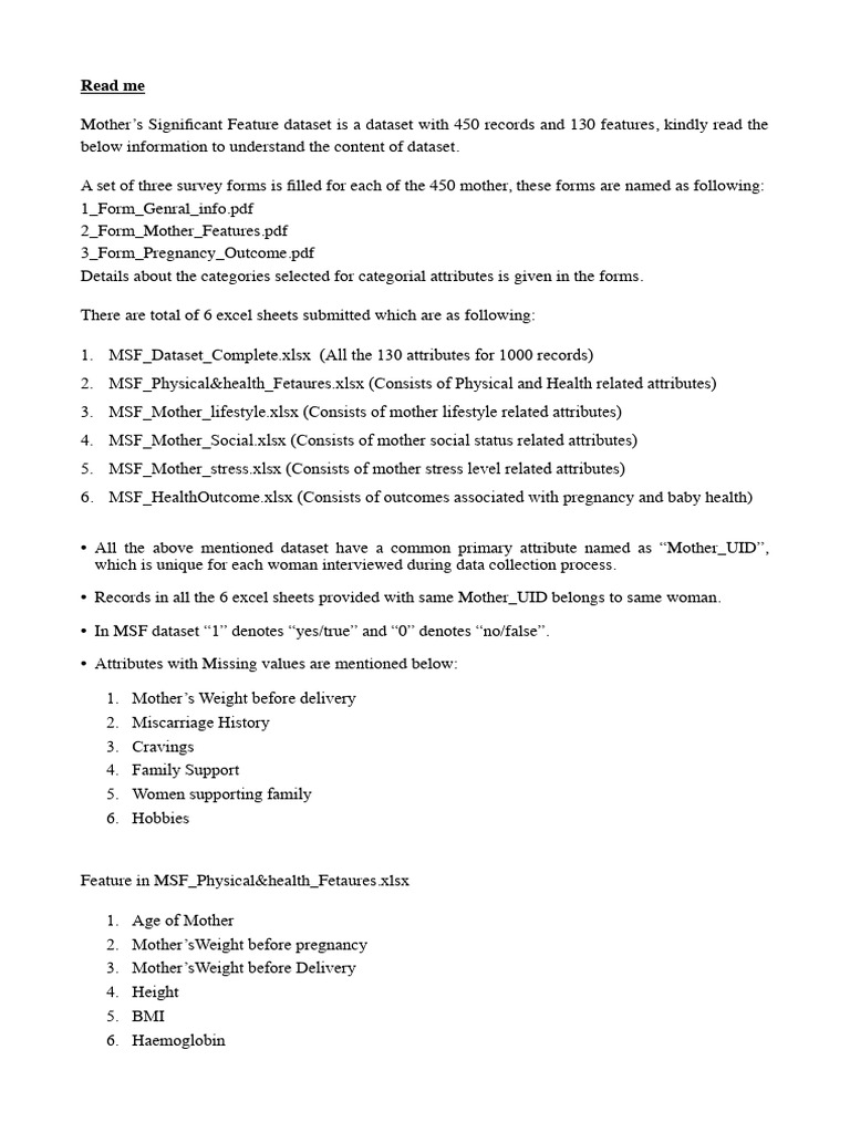 Read Me MSF Dataset | PDF | Foods | Childbirth