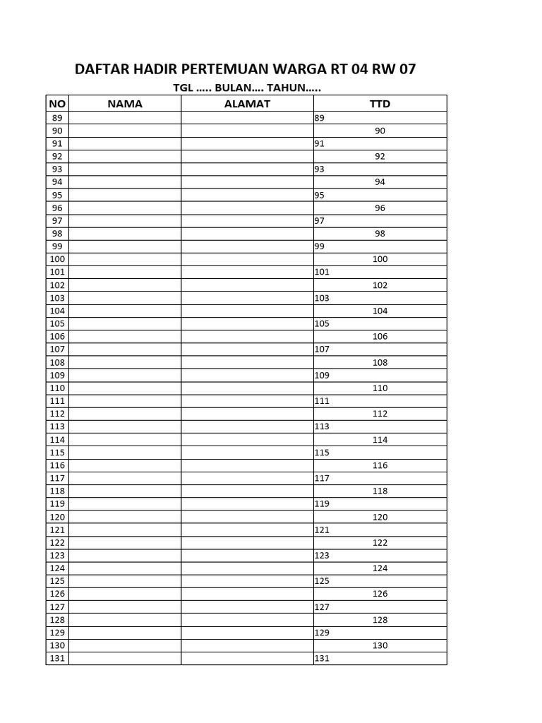 Daftar Hadir RT 04 | PDF