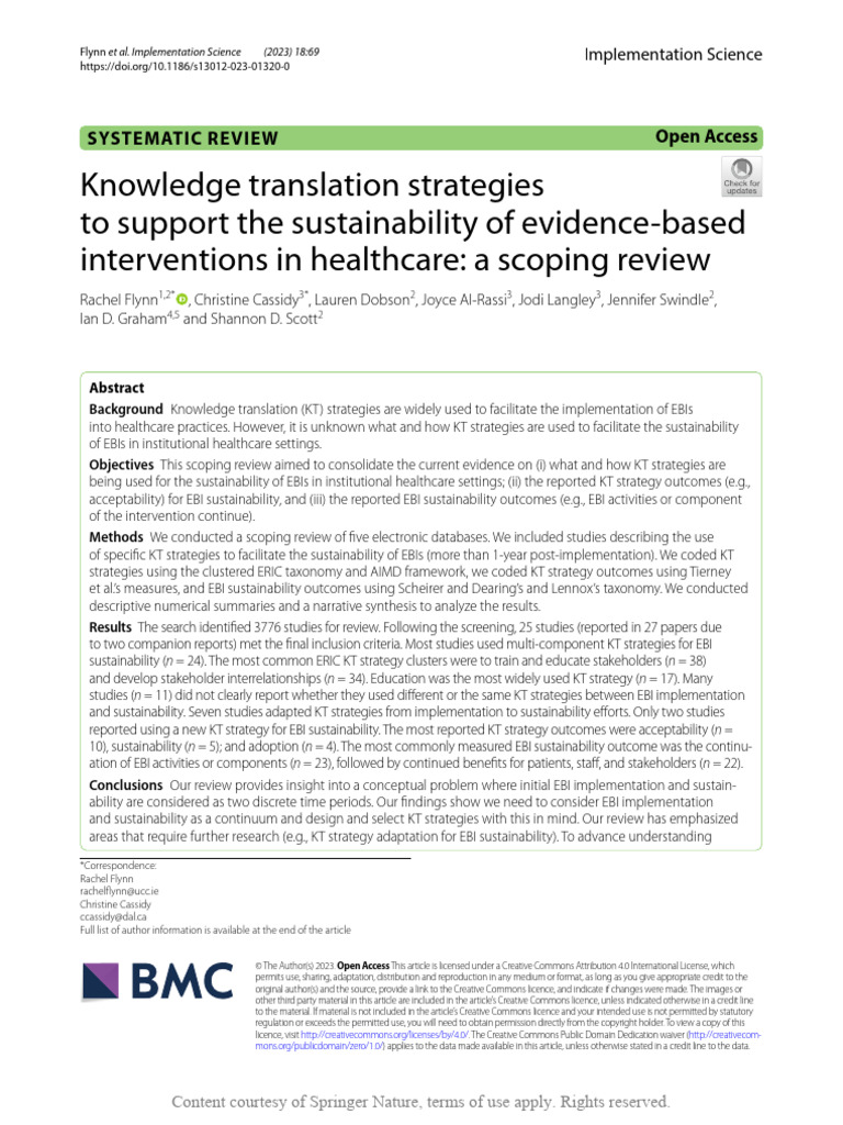 Knowledge Translation Strategies To Support The Su | PDF | Systematic ...