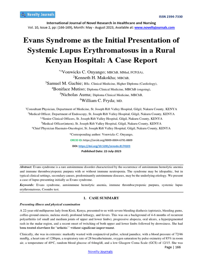 Evans Syndrome As The Initial Presentation of Systemic Lupus ...