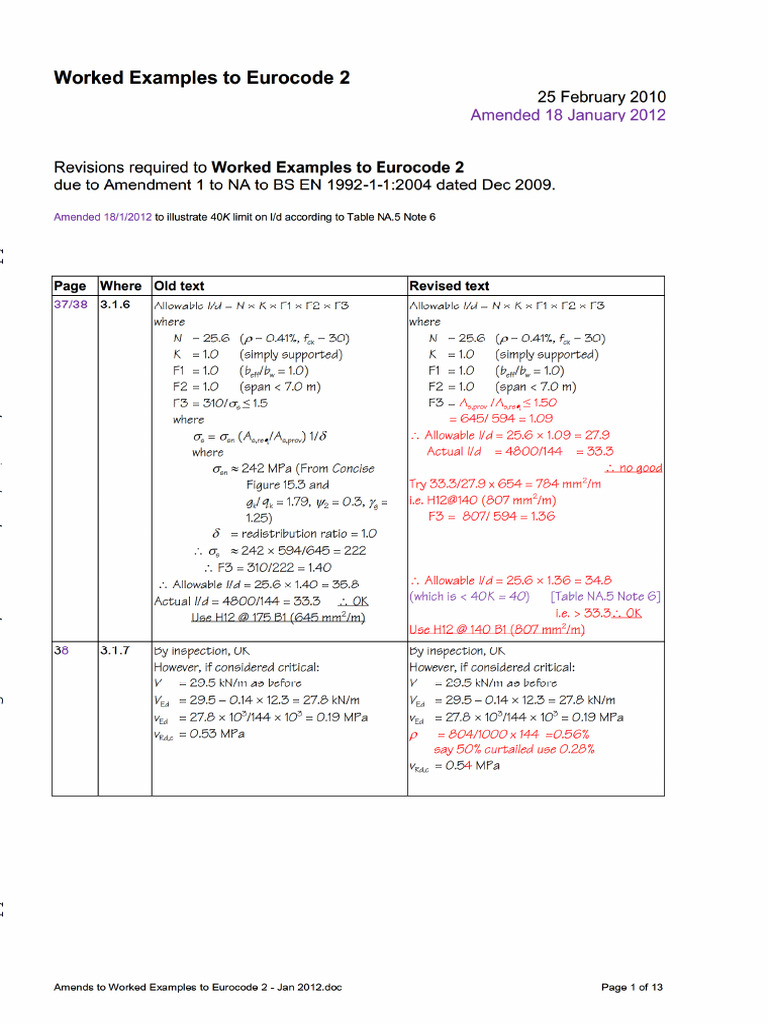 Worked Example For Eurocode 2 | PDF