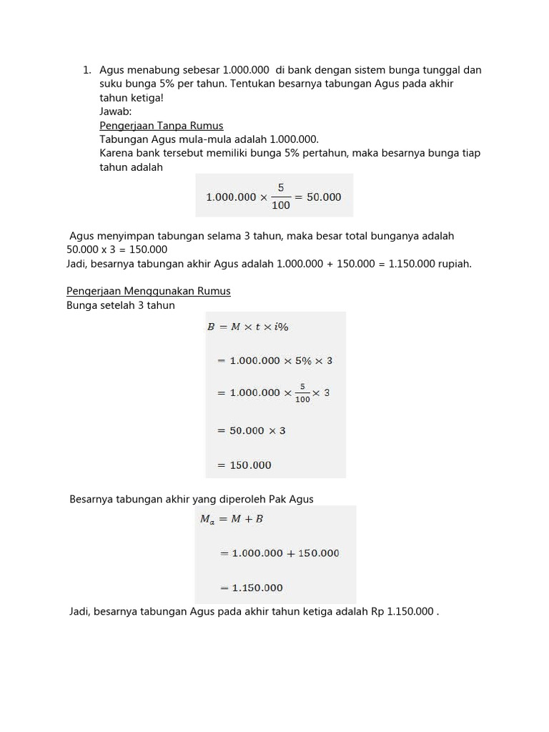 Perhitungan Tabungan dan Bunga Bank | PDF