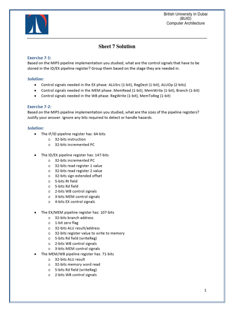 Computer Architecture - Sheet 7 Solution | PDF | Computer Engineering | Computer Architecture