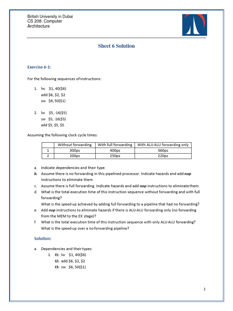 Computer Architecture - Sheet 6 Solution | PDF | Computer Engineering | Computer Architecture