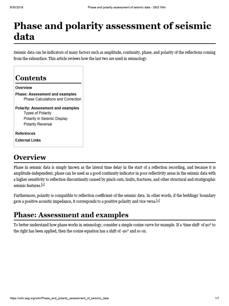 Phase And Polarity Assessment Of Seismic Data Seg Wiki Pdf Reflection Seismology Seismology