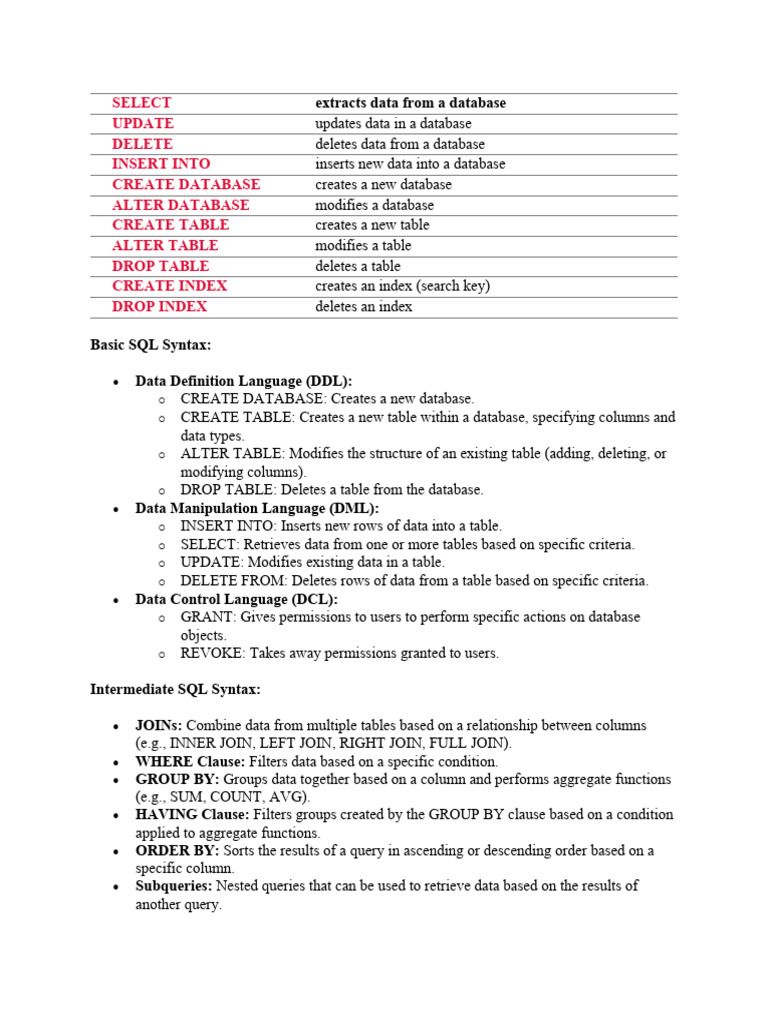 SQL Syntax | PDF | Databases | Software Engineering