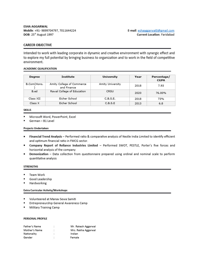 Esha Aggarwal CV | PDF