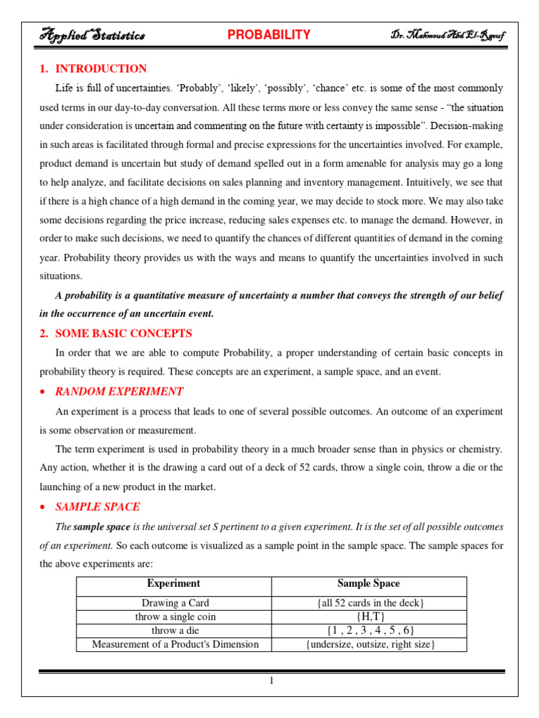 probability 01 | PDF | Uncertainty | Probability Theory