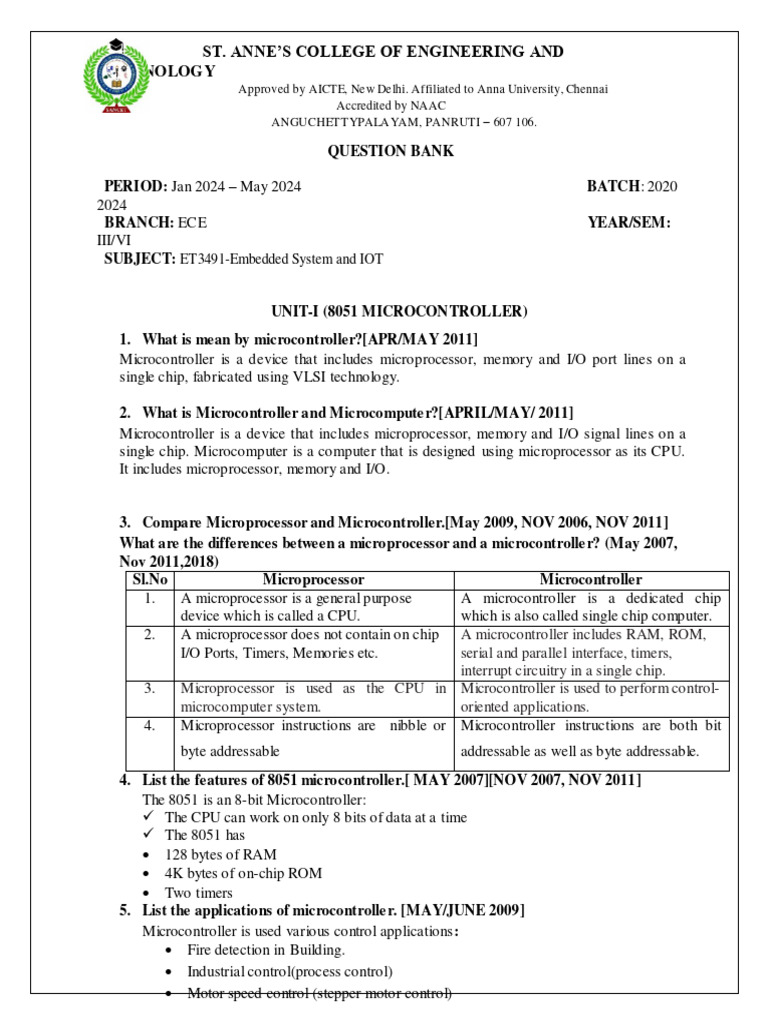 Et3491-Embedded Systems and Iot Design-450906662-Et3491 QB | PDF ...