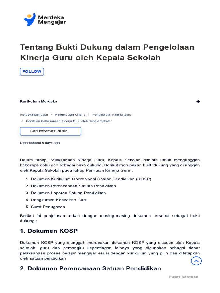 Tentang Bukti Dukung Dalam Pengelolaan Kinerja Guru Oleh Kepala Sekolah - Merdeka Mengajar | PDF ...