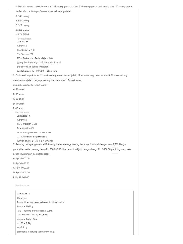 Soal & Jawaban CPNS TIU Tes Numerik - Hitungan (Aritmatika) Bagian 02 | PDF