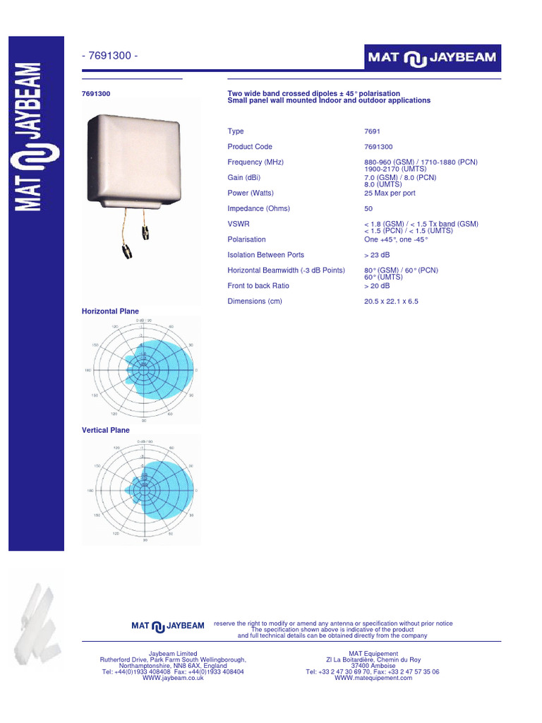 Jaybeam Limited Antenna Specifications | PDF | Decibel | Antenna (Radio)