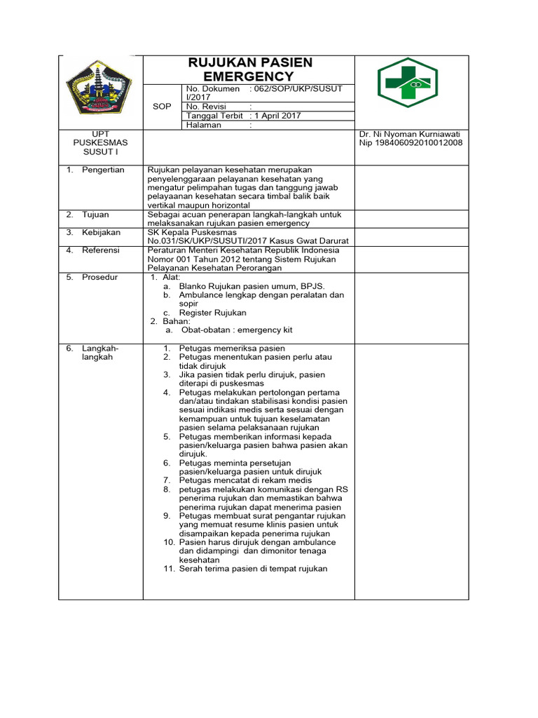 SOP Rujukan Pasien Emergency | PDF