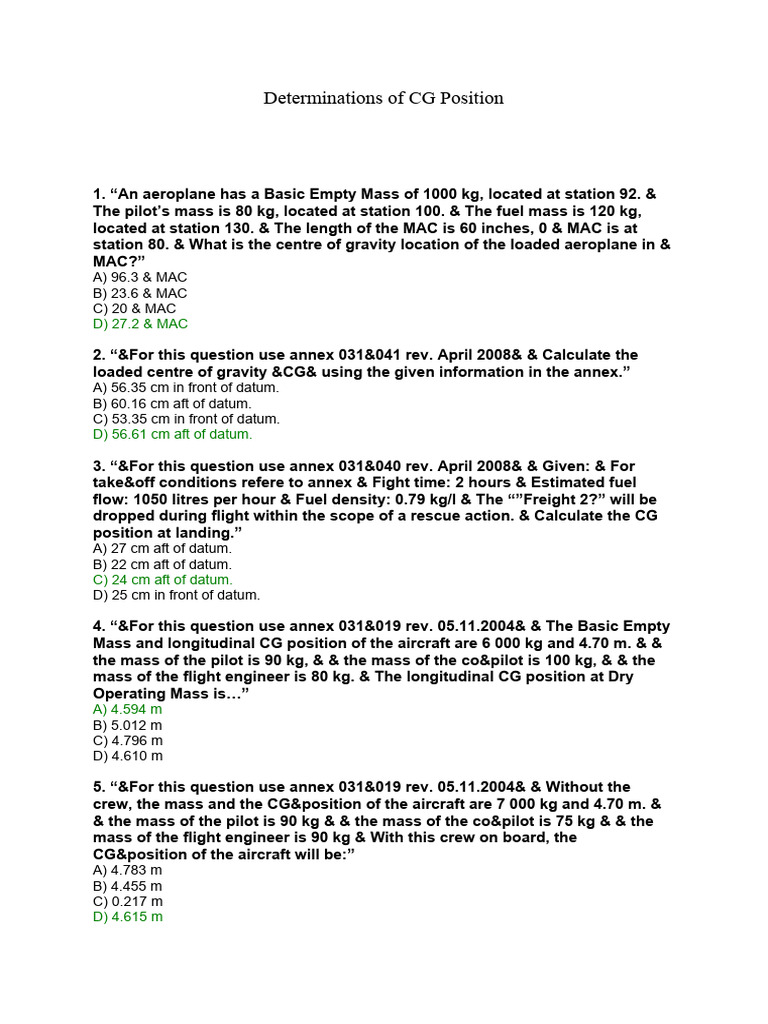 05determinations of CG Position | PDF | Aerospace | Aerospace Engineering