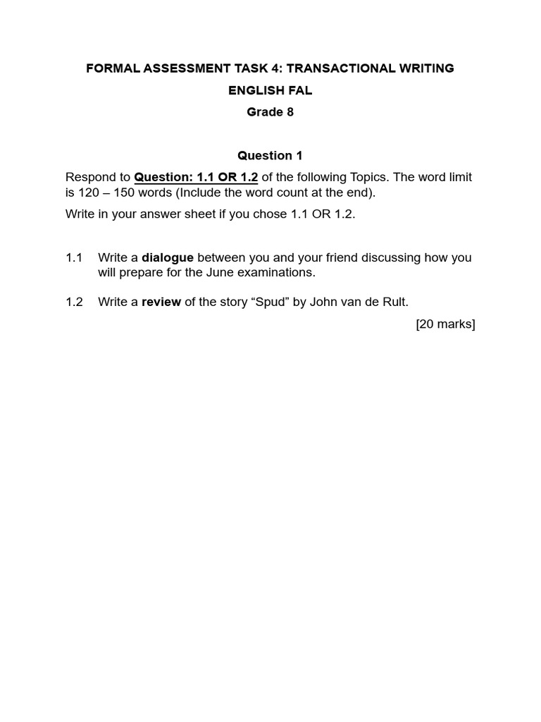 Formal Assessment Task 4 Grade 8 | PDF