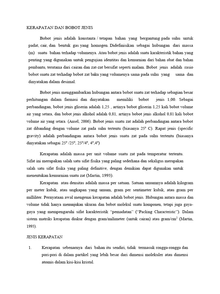 Kerapatan Dan Bobot Jenis | PDF