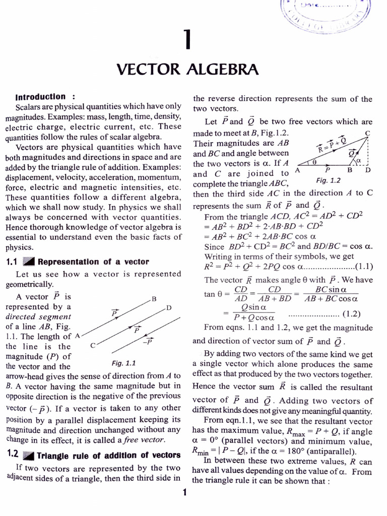 CRDG - Chapter 1 - Vector Algebra | PDF | Euclidean Vector | Vector Space
