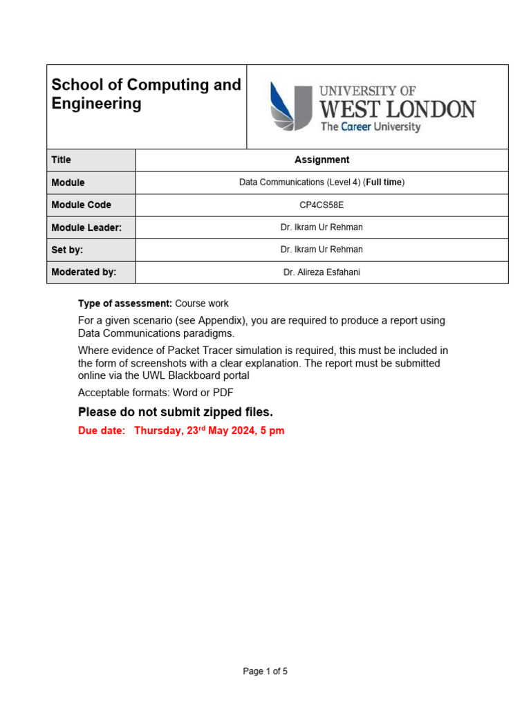 CP4CS58E-Data Communications Assignment(1) | PDF | Computer Network | Plagiarism