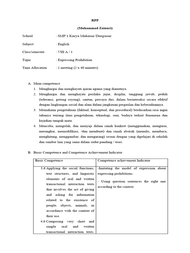 MT RPP Muhammad Zainuri - 01 | PDF | Fluency | Adverb