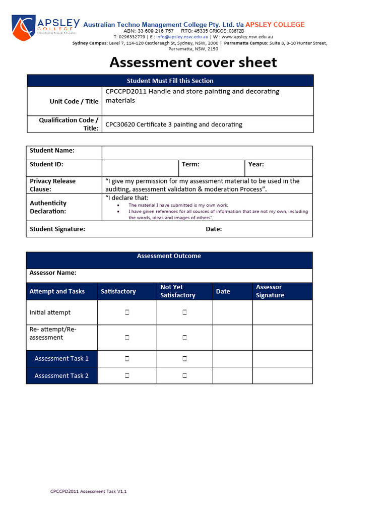 CPCCPD2011 Student Assessment task | PDF | Volatile Organic Compound ...