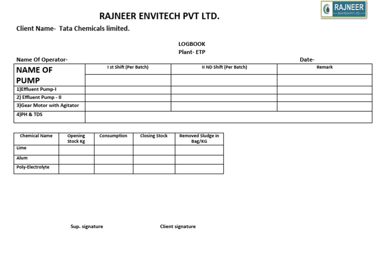 Thysson Logsheet ETP-1 | PDF