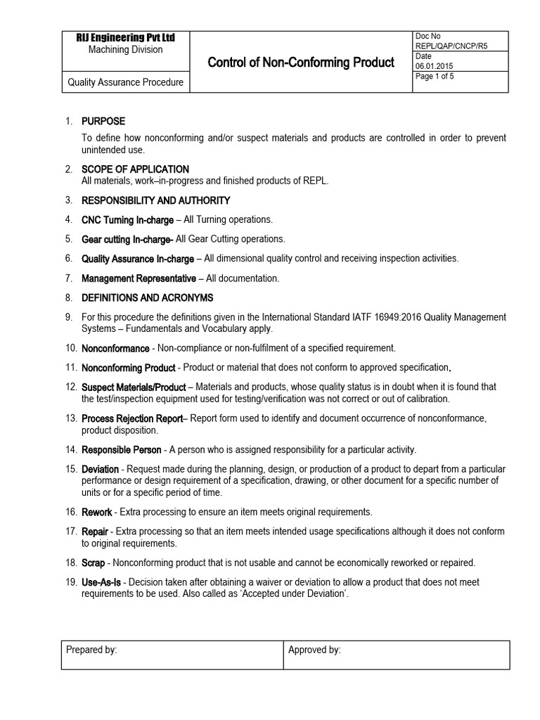 Control of Non-Conforming Products | PDF | Quality Assurance | Quality