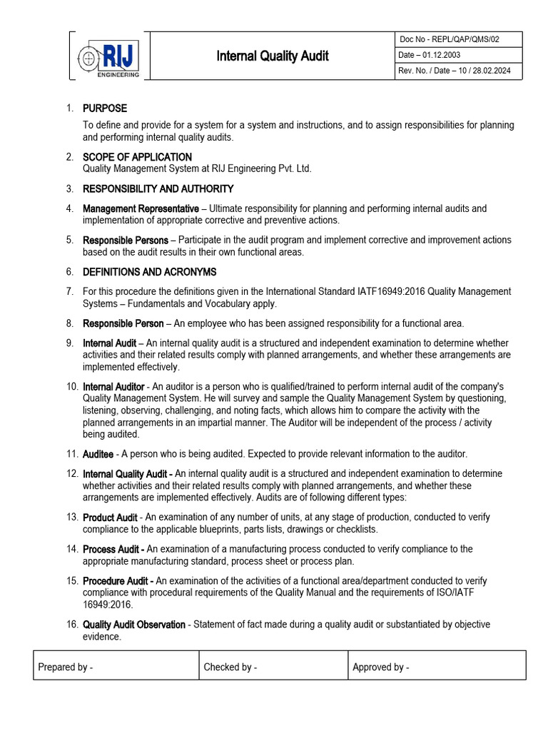 16) Internal Quality Audit | PDF | Audit | Quality Management System