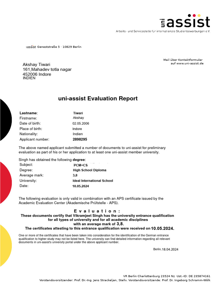 Uni-Assist Evaluation Summary | PDF | Academic Degree | Qualifications