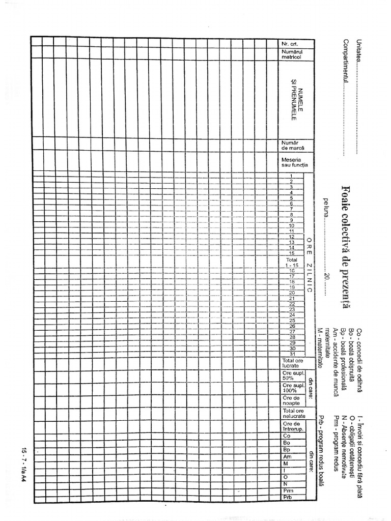 Foaia de Pontaj - 1 | PDF
