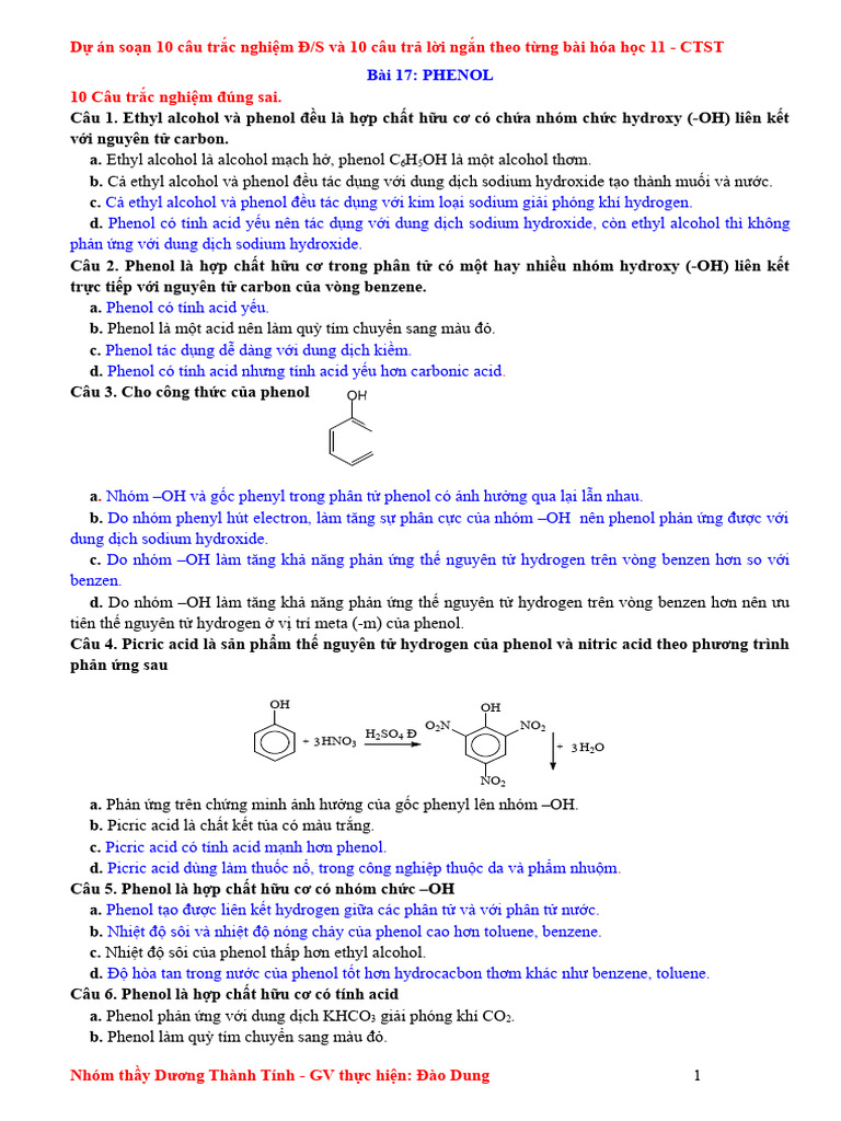 Bai 17 - Phenol CTST. Dao Dung | PDF