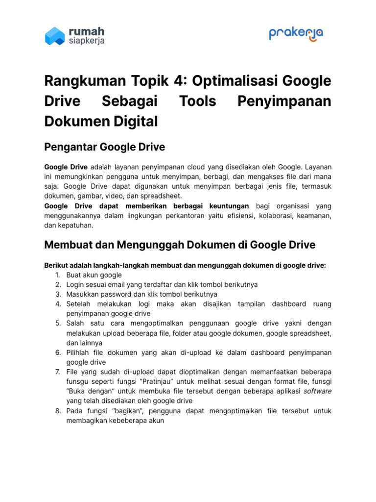 Rangkuman Topik 4 Optimalisasi Google Drive Sebagai Tools Penyimpanan Dokumen Digital | PDF ...