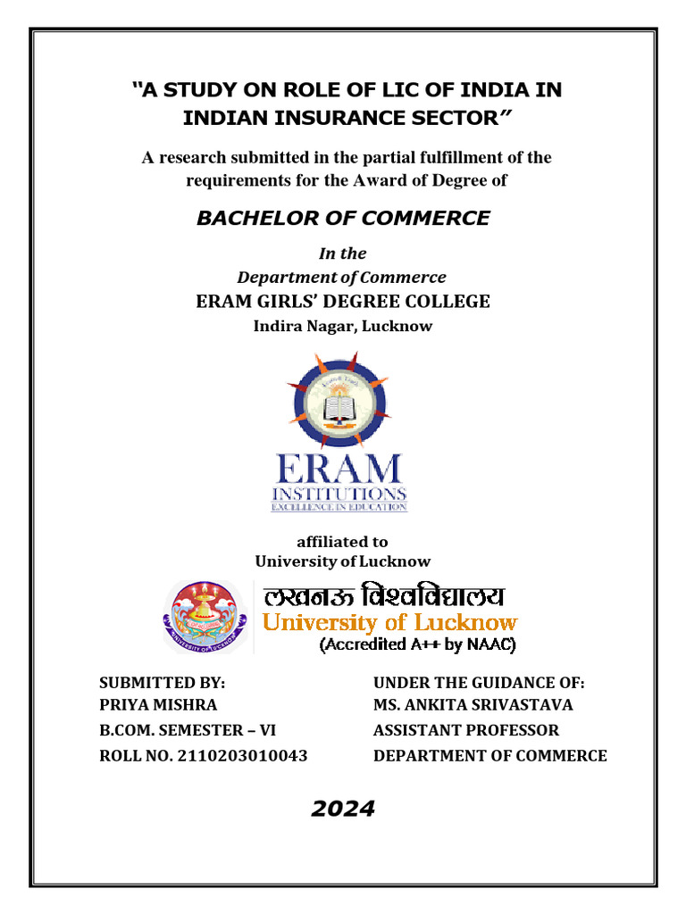 Role of LIC in Indian Insurance Sector Priya | PDF | Insurance ...