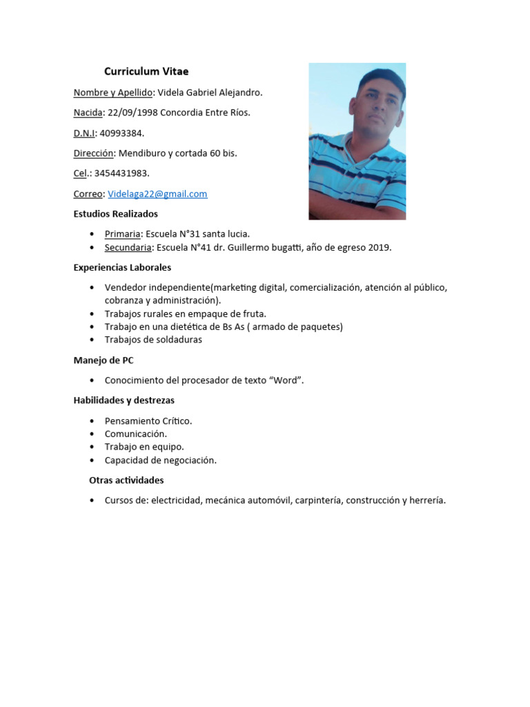 Curriculum Vitae de Gabriel Videla | PDF