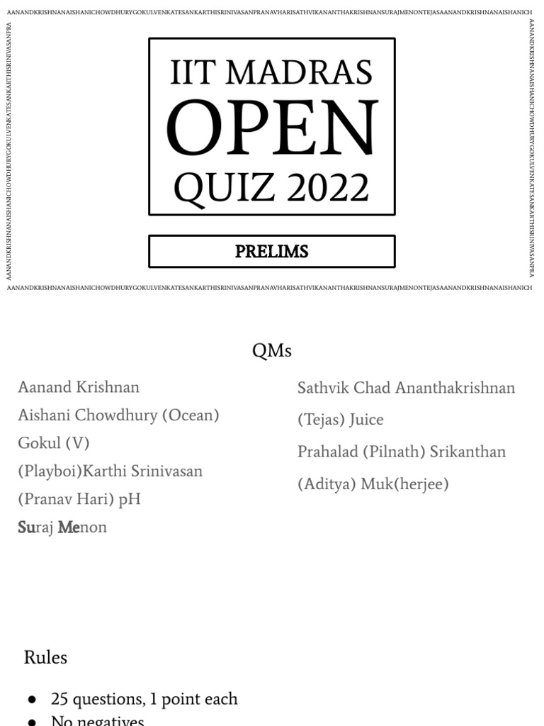 IITM Open Quiz 2022 Prelims | PDF | Travel | History