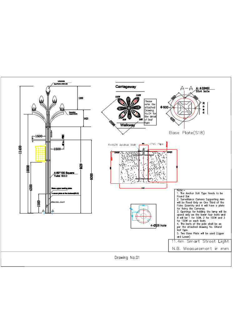 Smart Pole Drawing 11.4m Height-Model | PDF