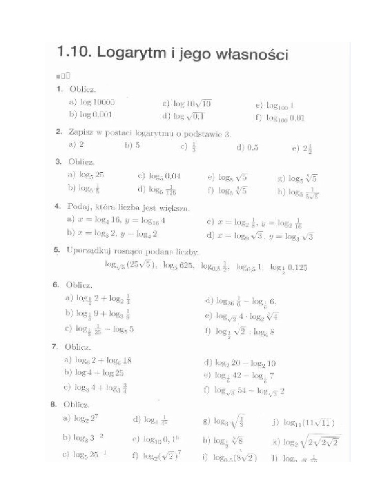 Logarytmy Zadania | PDF