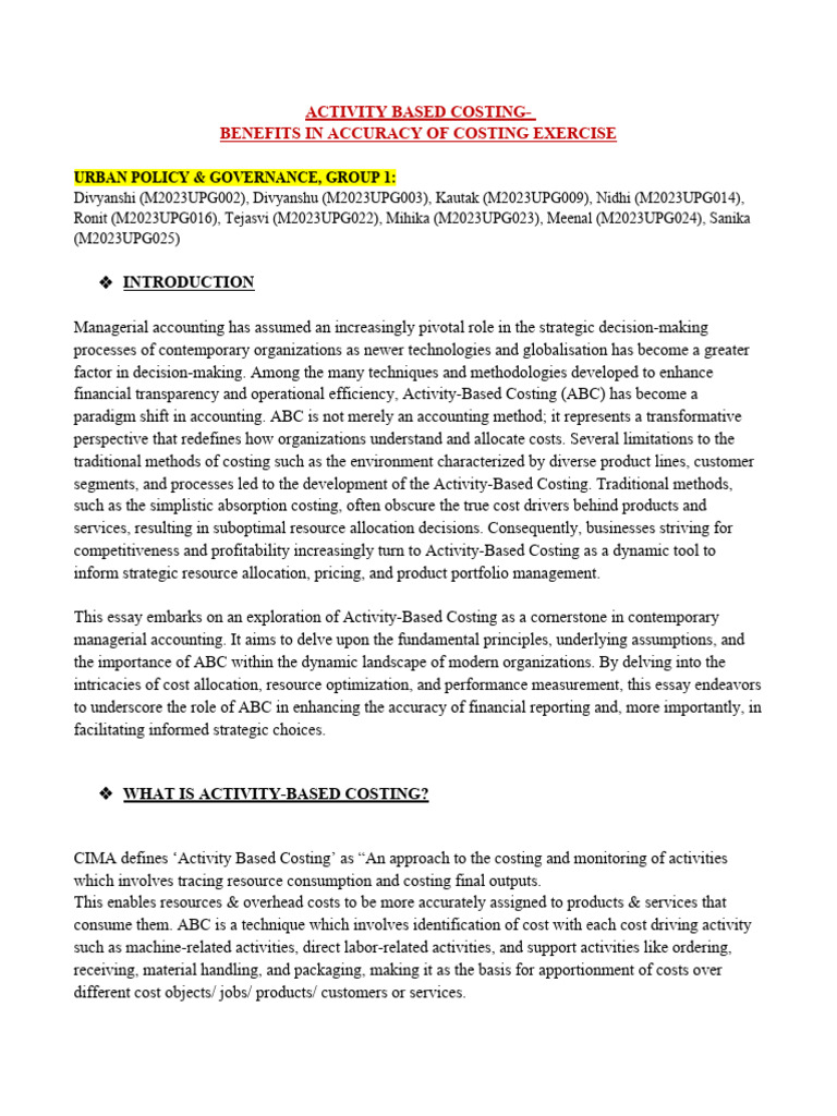 Activity-Based Costing Benefits Explained | PDF | Cost Accounting ...