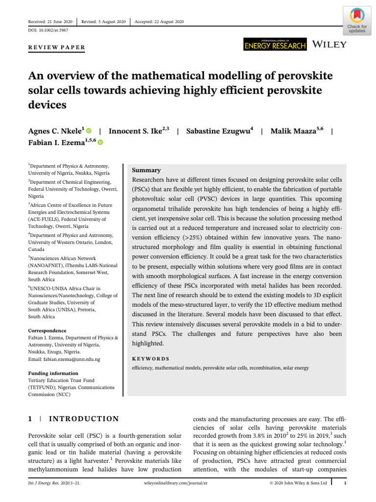 An Overview Of The Mathematical Modelling Of Perovskite Solar Cells