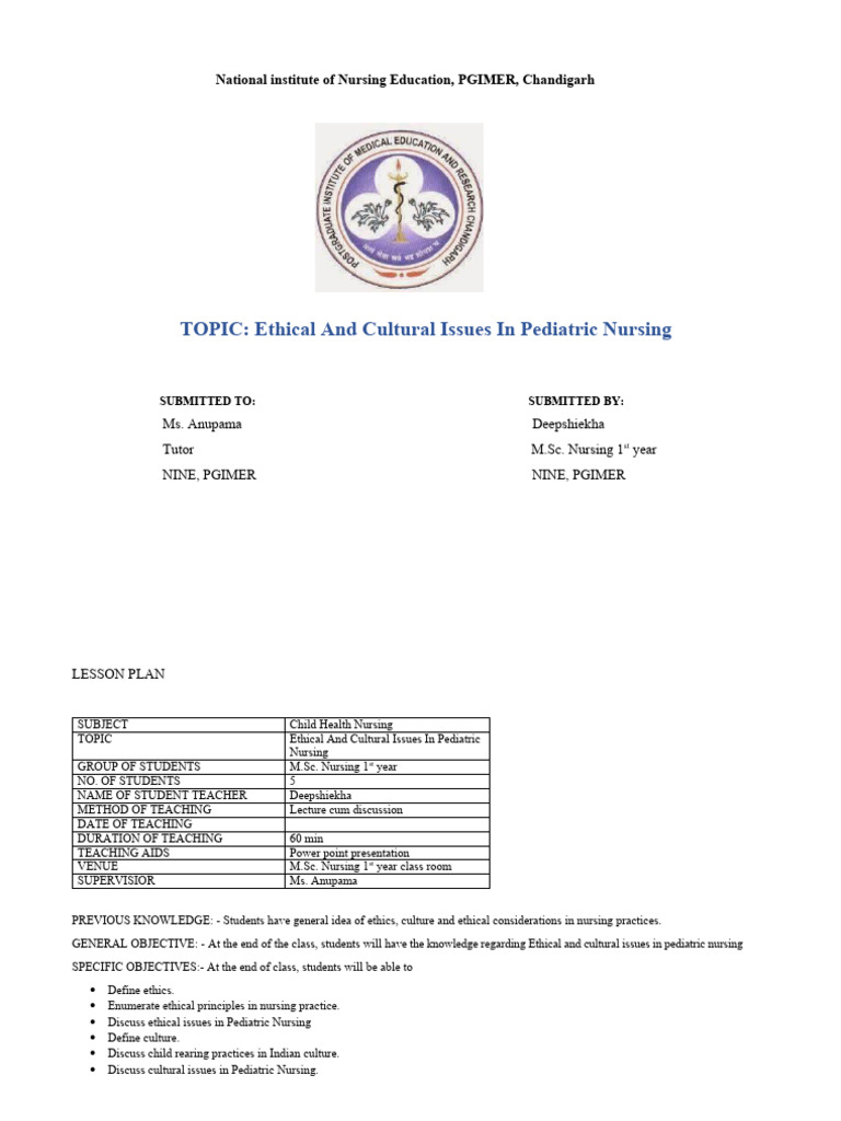 Lesson Plan On Ethical Issues | PDF | Informed Consent | Nursing