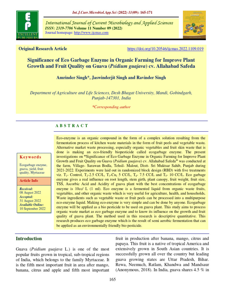 Significance of Eco Garbage Enzyme in Organic Farming For Improve Plant ...