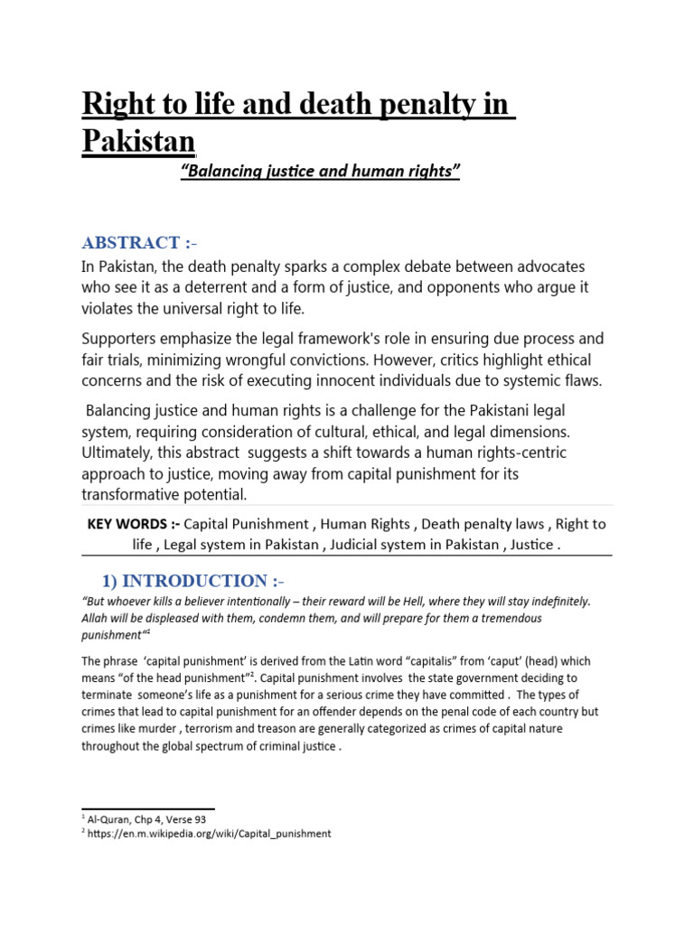 Right To Life and Death Penalty in Pakistan-1 | PDF | Capital ...
