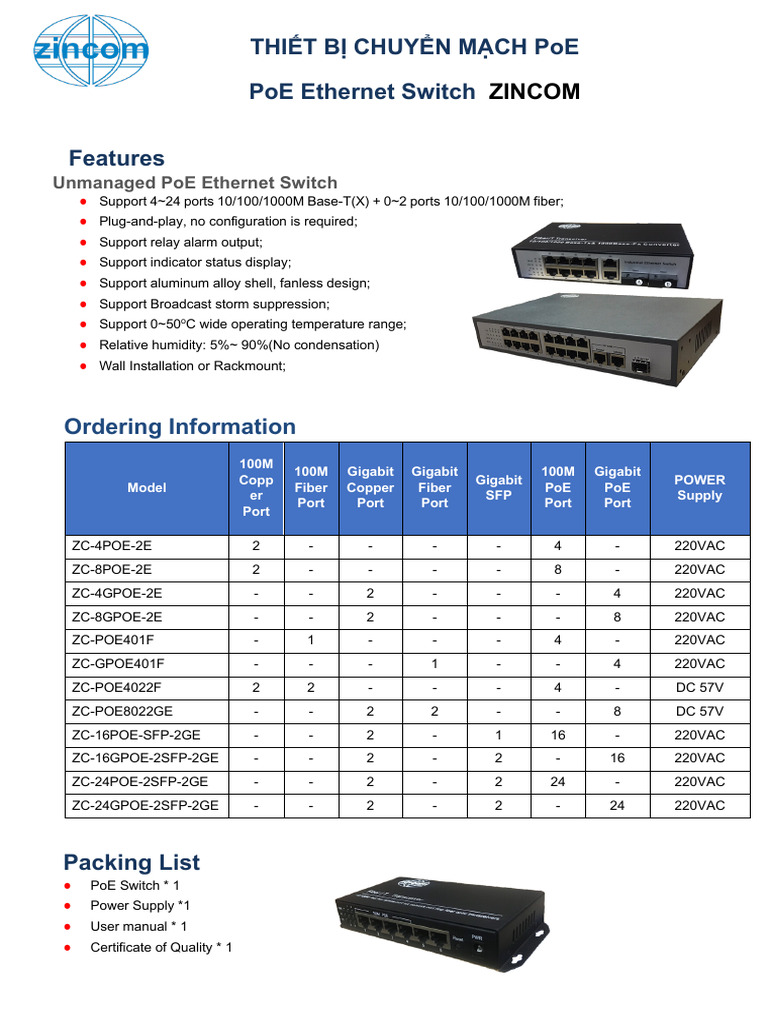Catalogue Poe Switch Zincom | PDF | Networking Standards | Computer Networking