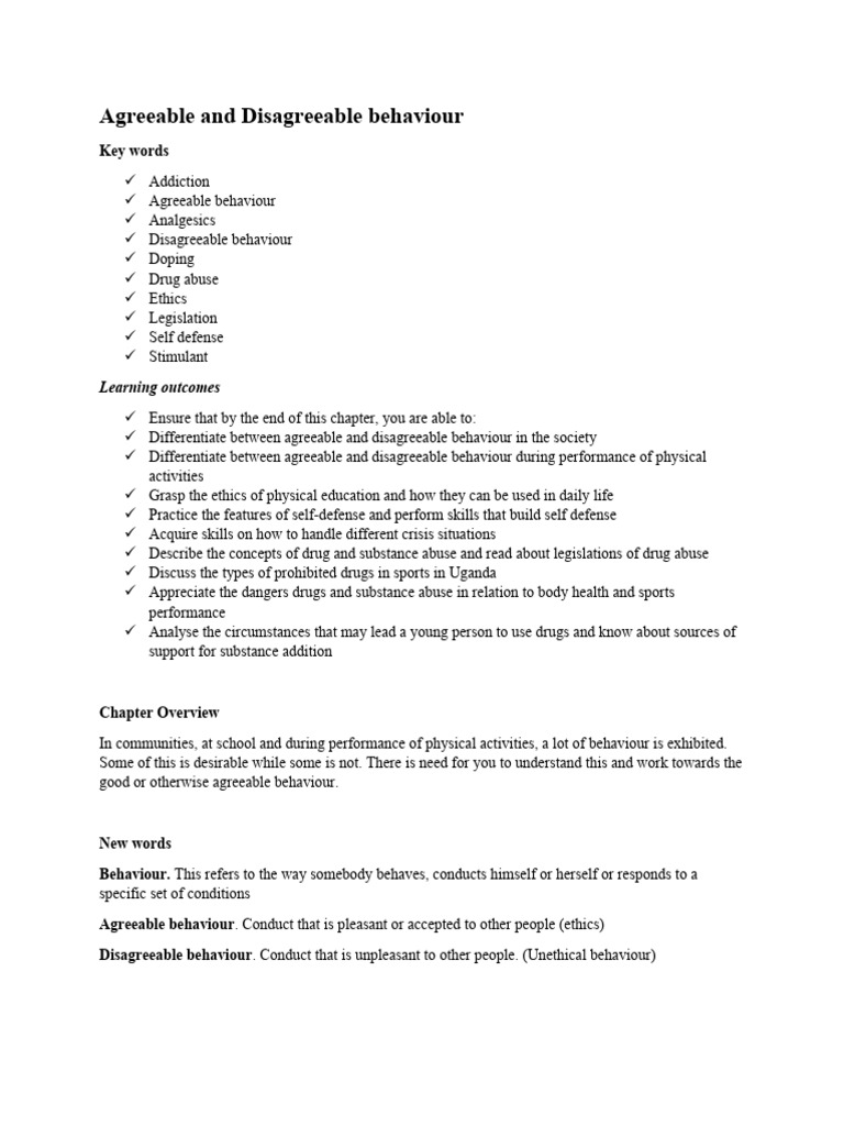 Agreeable and Disagreeable Behaviour | PDF | Substance Abuse | Behavior