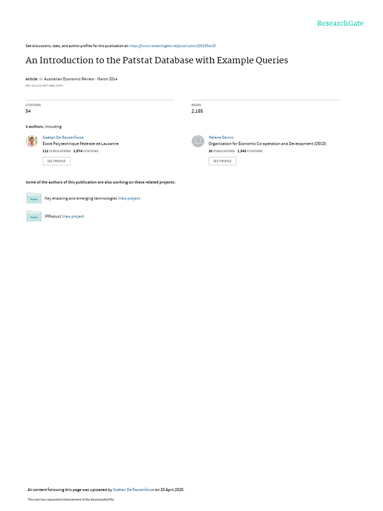 An Introduction To The Patstat Database With Example Queries | PDF | Patent | Priority Right