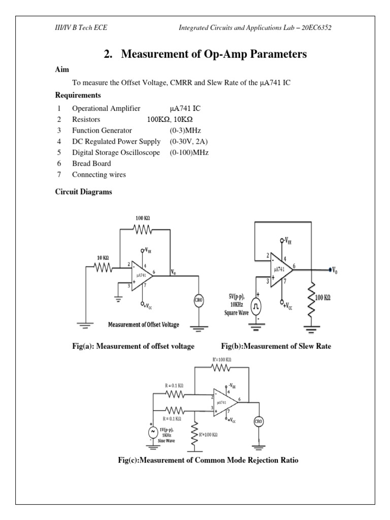 Op-Amp Parameters & Applications Lab | PDF | Operational Amplifier | Analog To Digital Converter