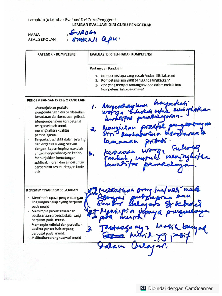 lembar evaluasi diri | PDF