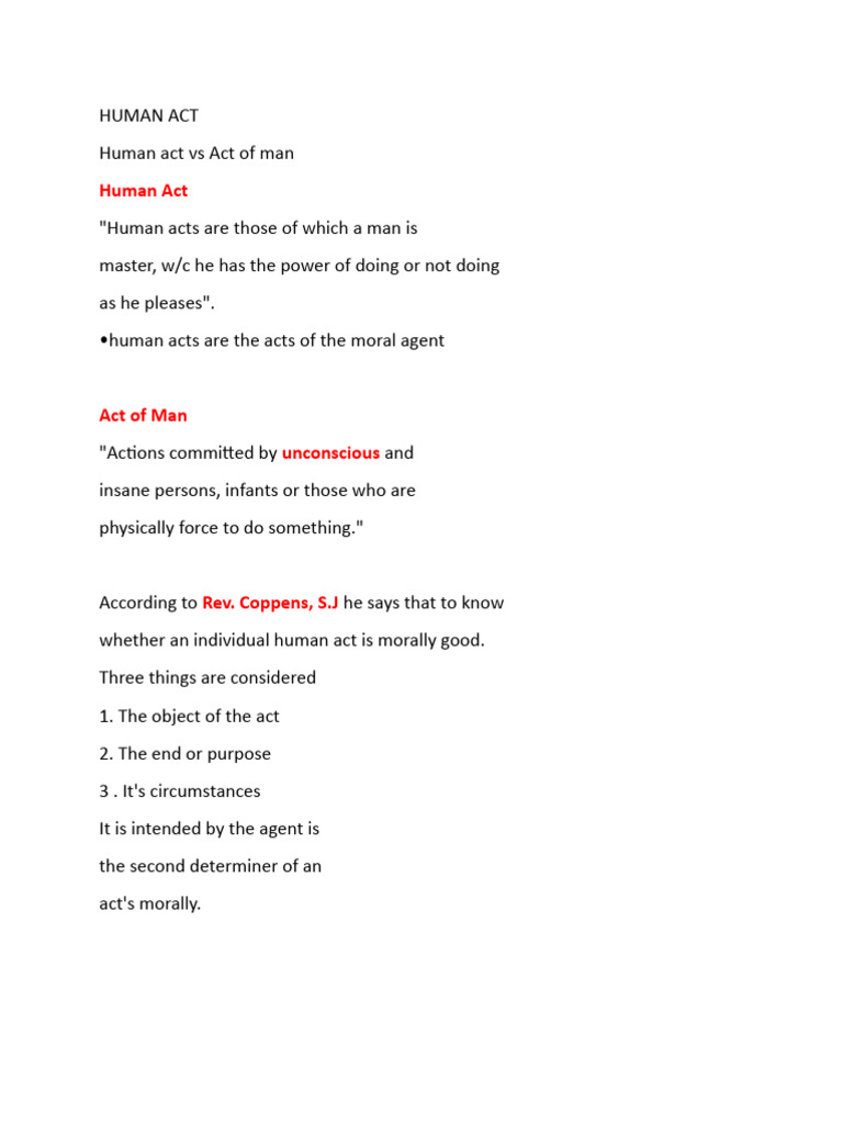 Human Acts vs Acts of Man: Morality Explained | PDF | Conscience | Morality